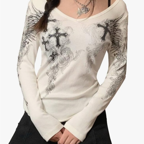 Tops | Goth Y2k Grunge Graphic Long Sleeve Top | Poshmark